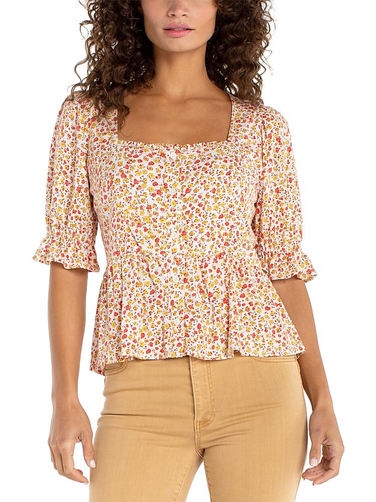 LIVERPOOL Liverpool Floral Square Neck Peplum Top